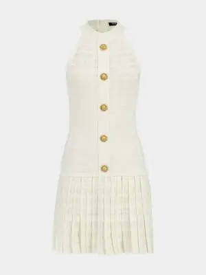 Balmain Sleeveless Tartan Knit Mini Dress - Cream
