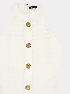 Balmain Sleeveless Tartan Knit Mini Dress - Cream