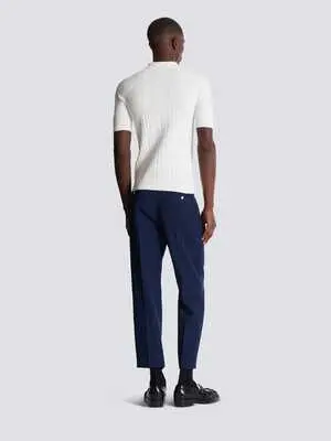 Balmain Natural Monogram Knit Wool Polo Shirt - Cream