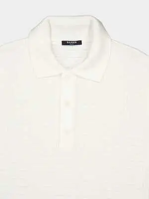 Balmain Natural Monogram Knit Wool Polo Shirt - Cream
