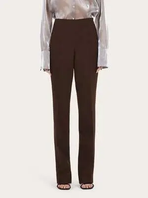 FERRAGAMO Wool Pleated Trousers - Brown