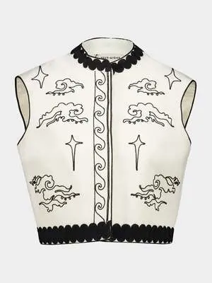 Zeus+dione Stars Embroidered Cropped Vest - Cream