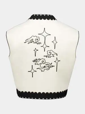 Zeus+dione Stars Embroidered Cropped Vest - Cream