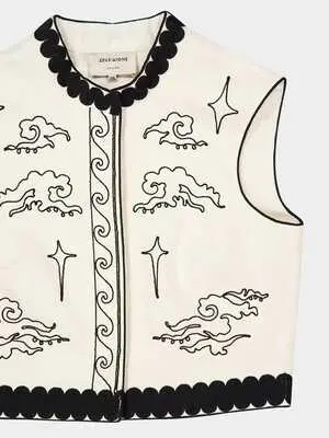 Zeus+dione Stars Embroidered Cropped Vest - Cream