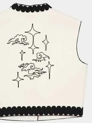 Zeus+dione Stars Embroidered Cropped Vest - Cream