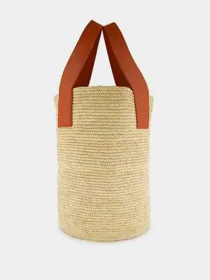 SENSI STUDIO Tall Canasta With Leather Handles - Brown