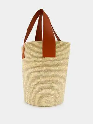 SENSI STUDIO Tall Canasta With Leather Handles - Brown