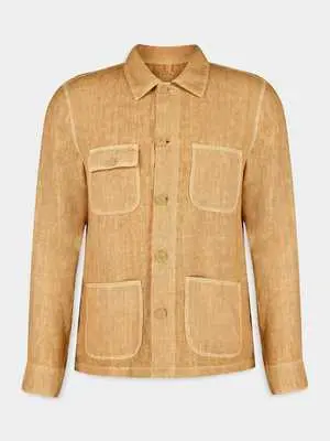 120% Lino Linen Button-down Jacket - Brown