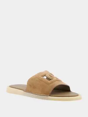 Dolce & Gabbana Dg Logo Suede Sliders - Brown