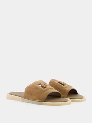 Dolce & Gabbana Dg Logo Suede Sliders - Brown