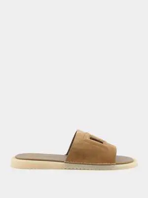 Dolce & Gabbana Dg Logo Suede Sliders - Brown