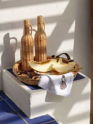 HOUSE OF CAPRICORN Camacha Natural Wicker Glass Flask - Brown