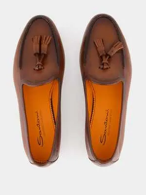 Santoni Leather Loafer With Tassel