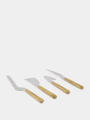 NEVA Set Of 4 Cheese Knives With Pine Handles