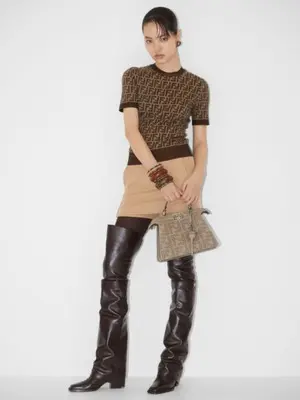 Fendi Ff Jacquard Cotton Jumper - Brown