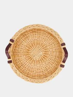 HOUSE OF CAPRICORN Vitória Wicker And Leather Tray - Brown