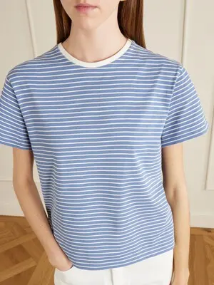 Still Here Striped Cotton-jersey T-shirt - Blue