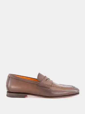 Santoni Hand-polished Leather Penny Loafers - Brown