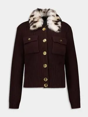 Givenchy Wool And Cashmere Cardigan With Fur Collar - Brown