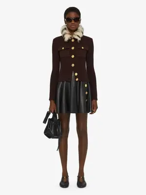 Givenchy Wool And Cashmere Cardigan With Fur Collar - Brown