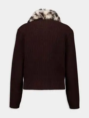 Givenchy Wool And Cashmere Cardigan With Fur Collar - Brown