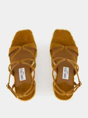 JIMMY CHOO Ayla 110 Suede Wedge Sandals With Raffia