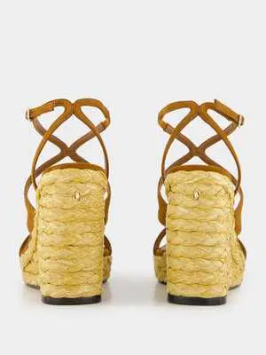 JIMMY CHOO Ayla 110 Suede Wedge Sandals With Raffia