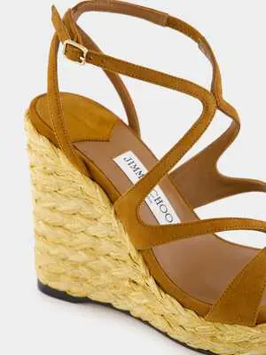 JIMMY CHOO Ayla 110 Suede Wedge Sandals With Raffia