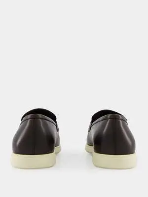 FERRAGAMO Dark Calfskin Loafers With Gancini Ornament - Brown