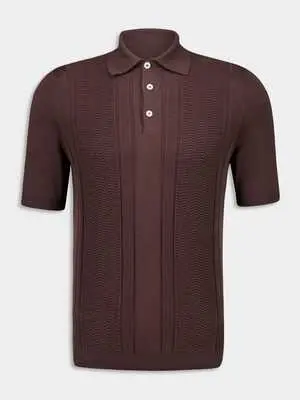 Brunello Cucinelli Dark Cotton Knit Polo With Jacquard Stripes