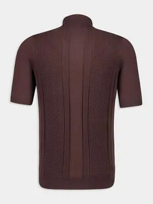 Brunello Cucinelli Dark Cotton Knit Polo With Jacquard Stripes