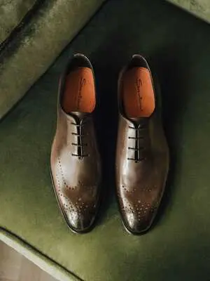 Santoni Leather Oxford Shoes With Brogue Detail - Brown