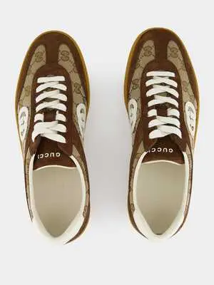 Gucci Trainer In Dark Suede With Interlocking G Logo - Brown