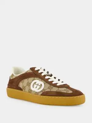 Gucci Trainer In Dark Suede With Interlocking G Logo - Brown