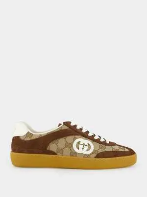 Gucci Trainer In Dark Suede With Interlocking G Logo - Brown