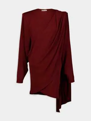 Saint Laurent Draped Wool Mini Dress - Burgundy