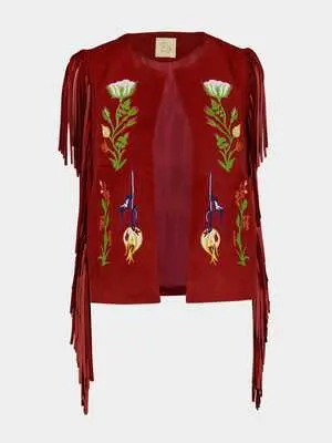 PAULA Cassiopeia Embroidered Suede Fringe Vest - Multicolour