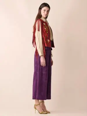 PAULA Cassiopeia Embroidered Suede Fringe Vest - Multicolour