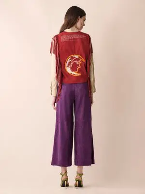 PAULA Cassiopeia Embroidered Suede Fringe Vest - Multicolour