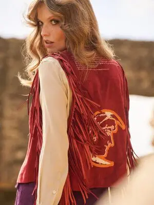 PAULA Cassiopeia Embroidered Suede Fringe Vest - Multicolour