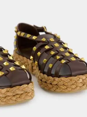 Valentino Garavani Rockstud Espadrille Sandals - Brown