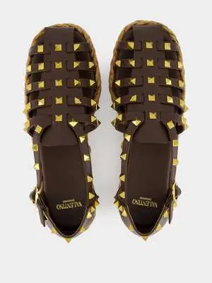 Valentino Garavani Rockstud Espadrille Sandals - Brown