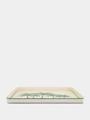 LES-OTTOMANS Handpainted Palms Iron Tray - Cream