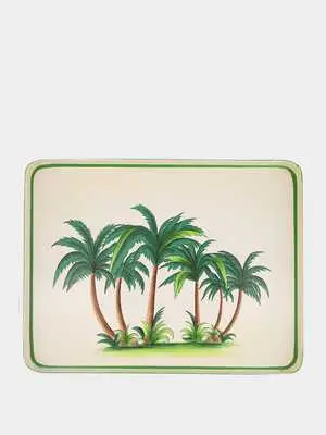 LES-OTTOMANS Handpainted Palms Iron Tray Cream