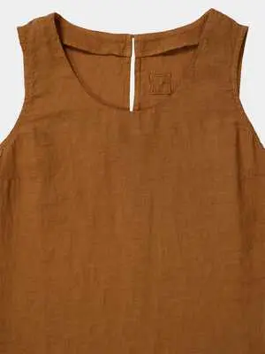 120% Lino Sleeveless Linen Top - Brown