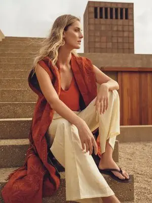 PAULA Gardenia Embossed Suede Maxi Cape - Brown