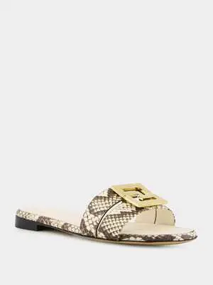 Fendi Ayers Snakeskin Flat Sandals - Brown
