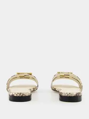 Fendi Ayers Snakeskin Flat Sandals - Brown