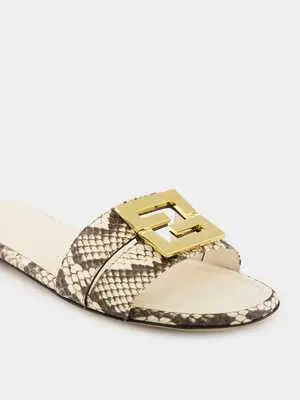 Fendi Ayers Snakeskin Flat Sandals - Brown