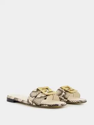 Fendi Ayers Snakeskin Flat Sandals - Brown